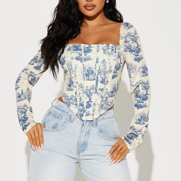 Fashion Nova | Tops | Fashion Nova Blue And White Fitted Bustier Top ...